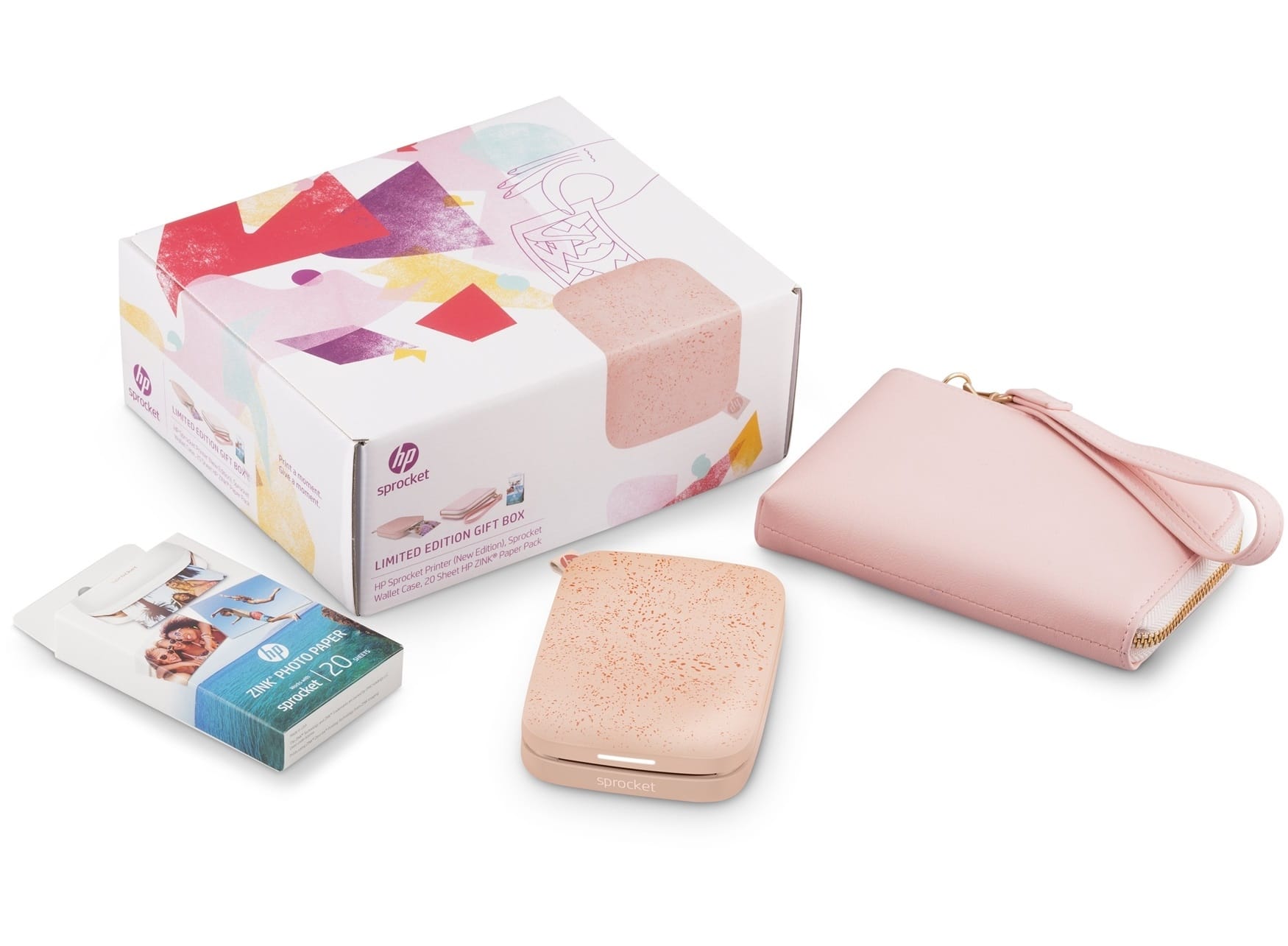 HP Sprocket Photo Printer Gift Box Bundle - Blush - Limited Edition