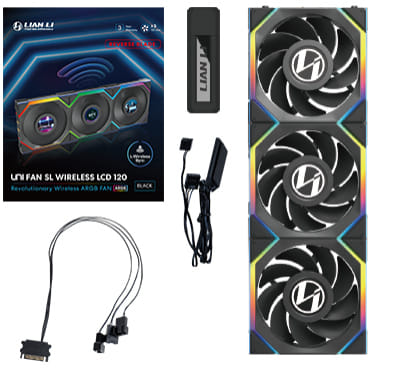 Lian-Li UNI FAN 120 SL Wireless LCD ARGB Reverse Blade Fan 3-Pack - Black