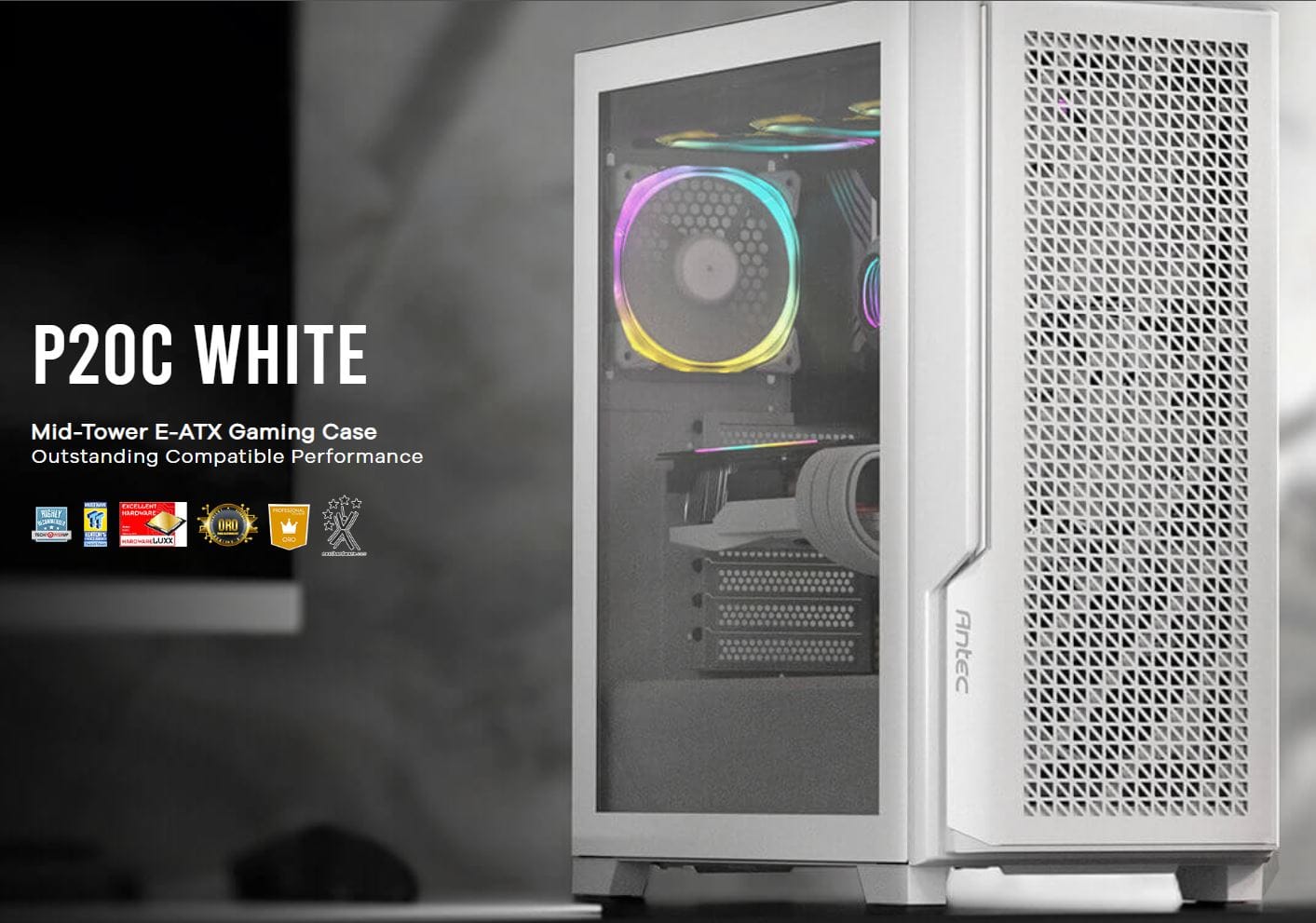 Antec P20C White Mid Tower Tempered Glass E-ATX Case