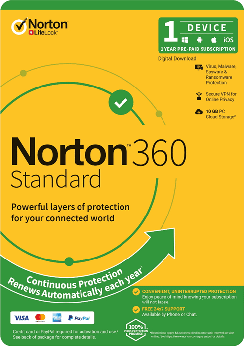 Norton 360 Standard 10GB 1 User 1 Device 1 Year PC MAC Android