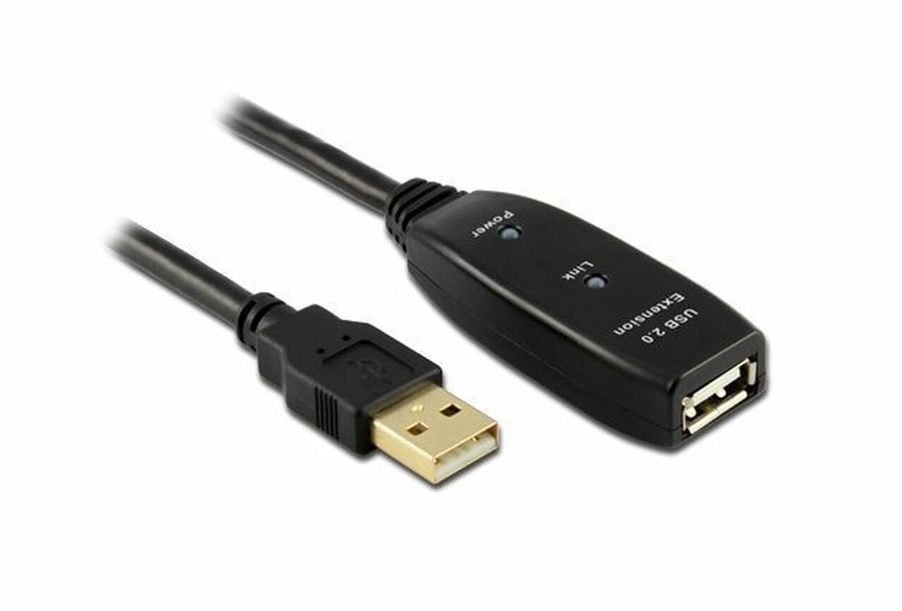 15M USB 2.0 Active Extension Cable with DC Jack