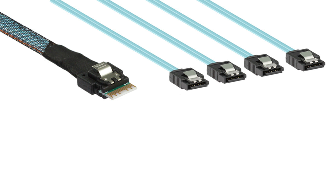 50CM 24G Slim SAS 4.0 SFF-8654 to 4x SATA Cable