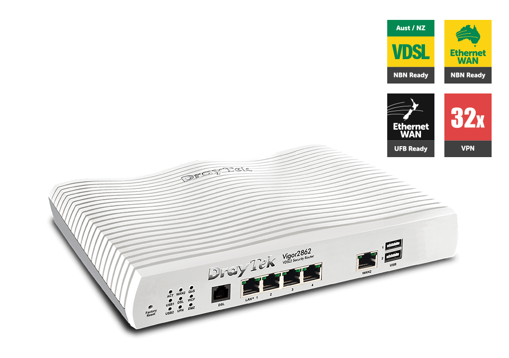 DrayTek Vigor 2862 Multi-WAN VDSL2/ADSL2+ Firewall QoS IPv6 Modem Router