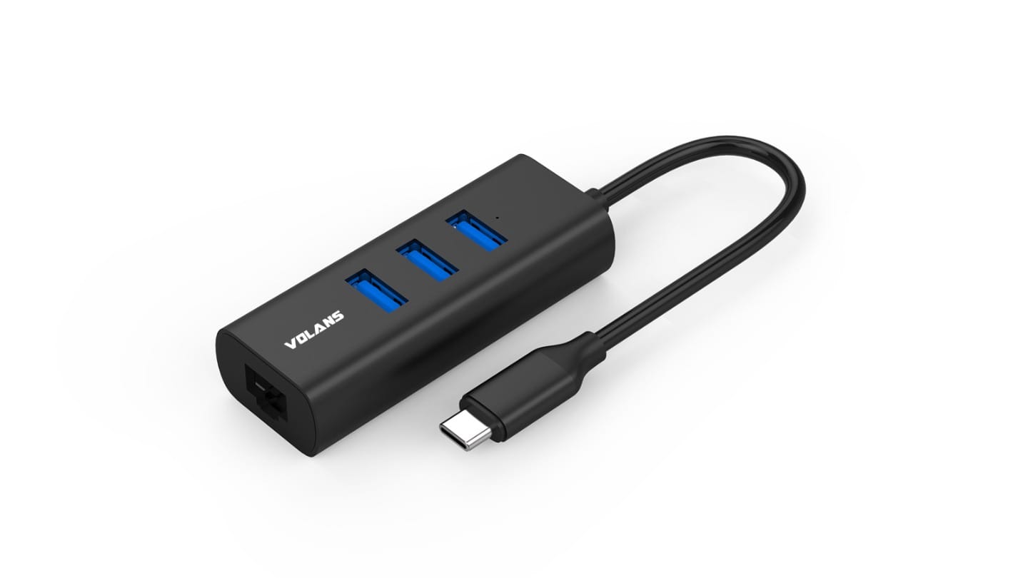 Volans Aluminium USB-C (Gen 2) to 3-Port Hub & Gigabit Ethernet Adapter