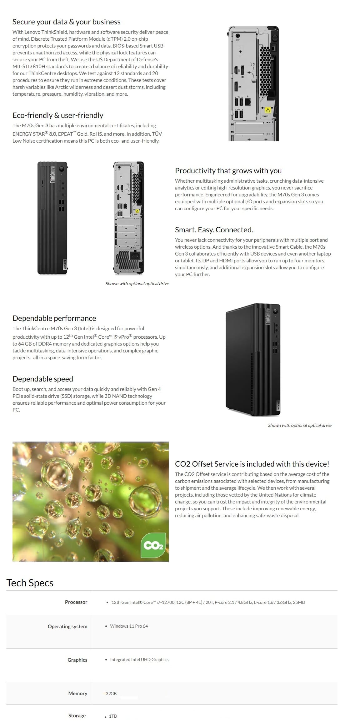 Lenovo ThinkCentre M70S Gen 3 Small Form Factor Desktop PC, i7-12700 ...