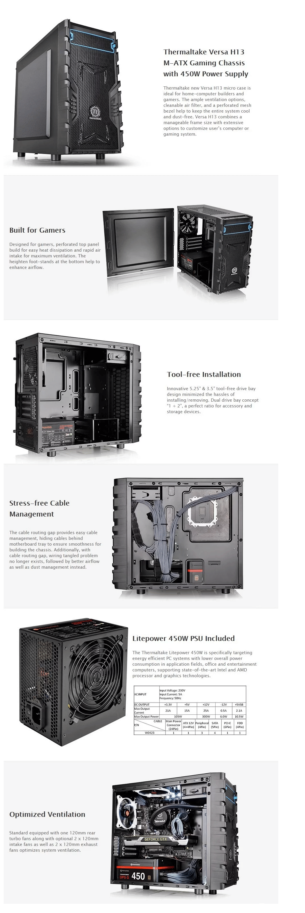 Thermaltake Versa H13 Micro ATX Case with 450W PSU