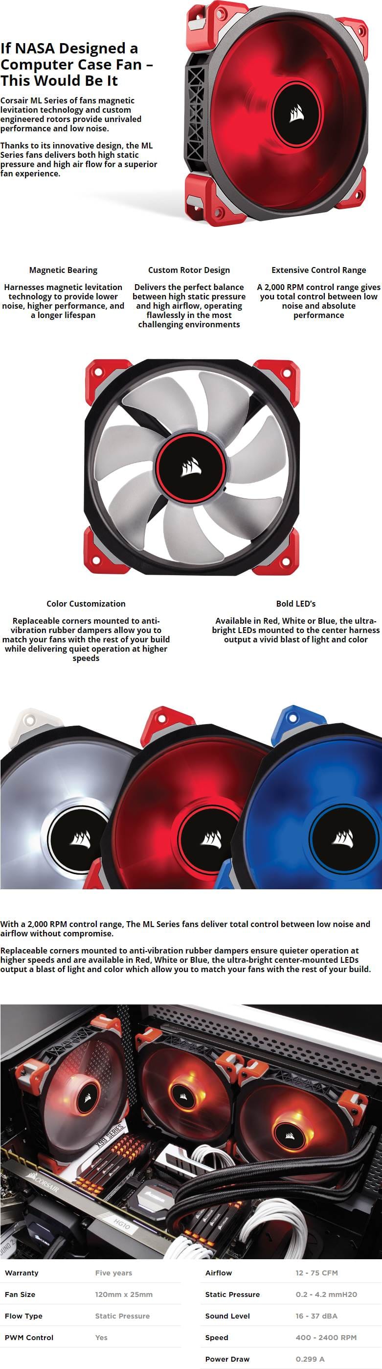 Corsair ML120 Pro Red LED Magnetic Levitation Fan