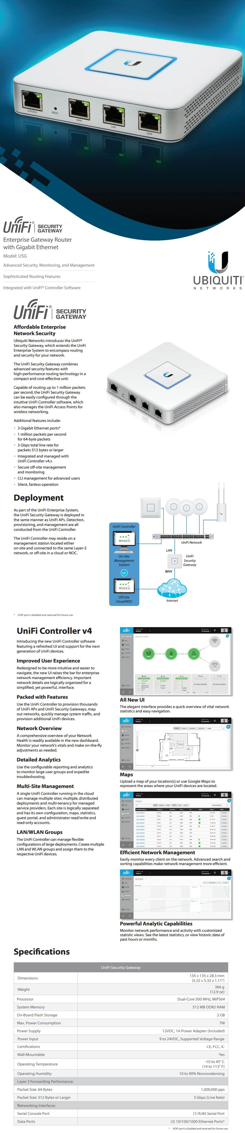 Ubiquiti USG 3-Port UniFi Security Gateway Router