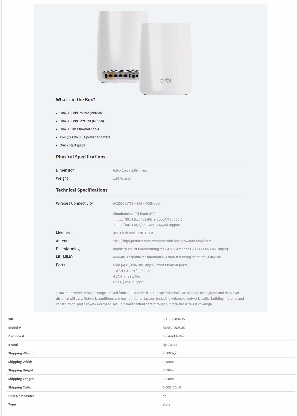 Netgear RBK50 Orbi High-Performance AC3000 Wi-Fi System