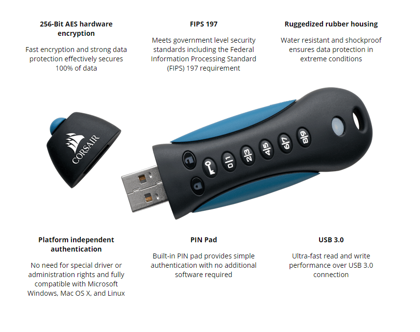 Corsair 32GB Padlock 3 Secure USB 3.0 Flash Drive with Keypad