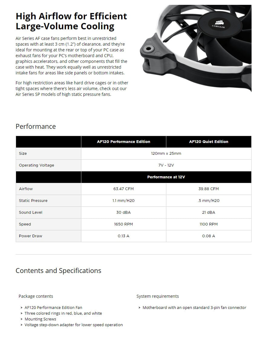 Corsair Air Series AF120 Performance Edition High Airflow 120mm Fan ...