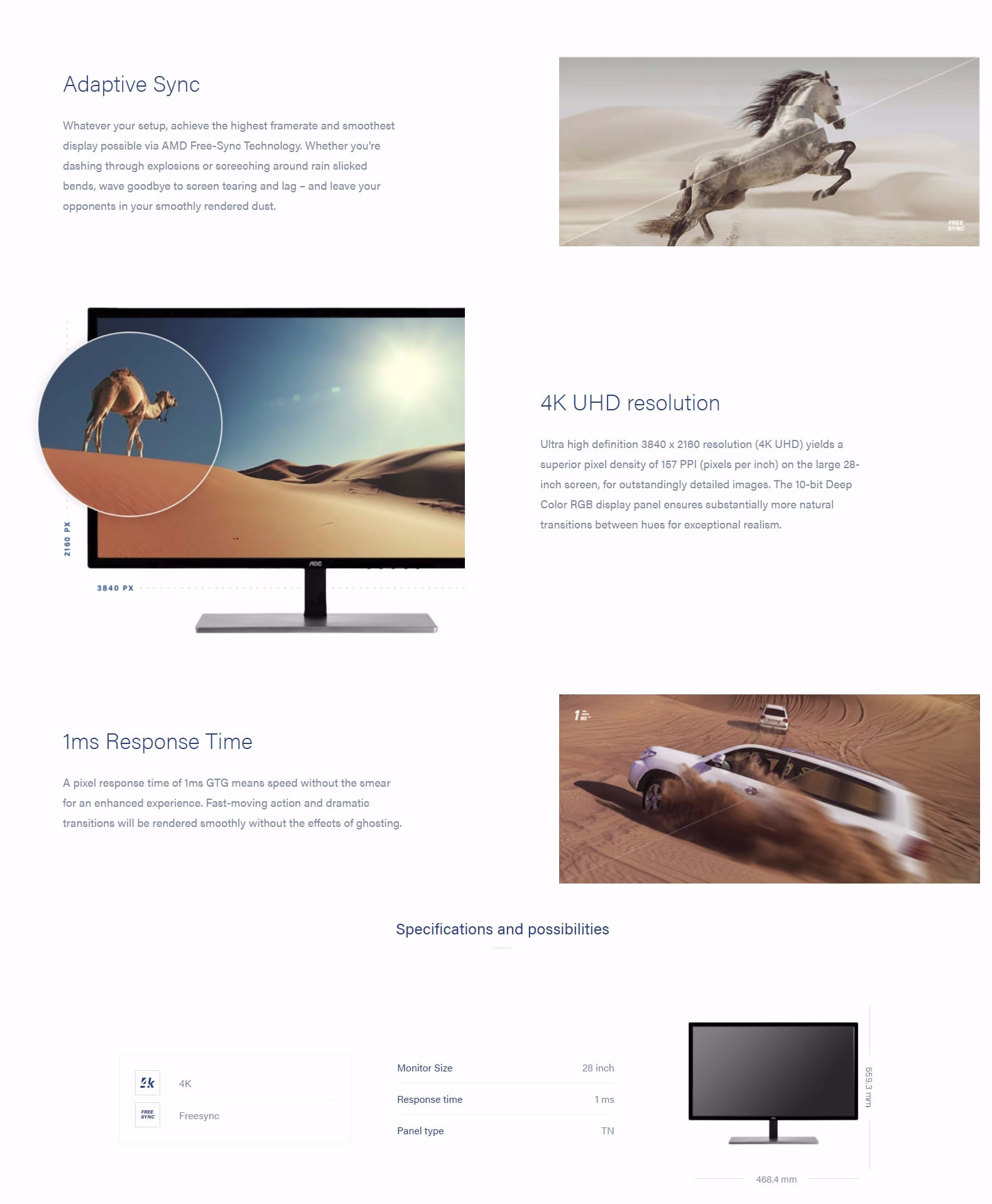 AOC U2879VF 28" 1ms 4K 3840x2160 FreeSync Monitor - VGA/DVI/HDMI/DP,Tilt