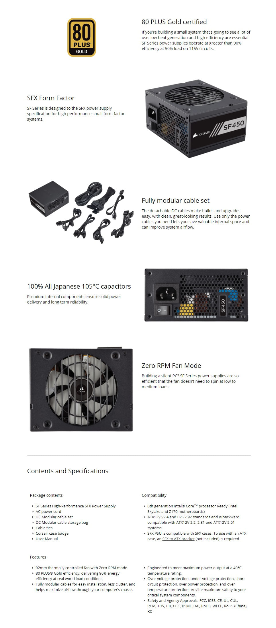 Corsair SF450 450W 80+ Gold SFX Power Supply, Black - CP-9020104-AU