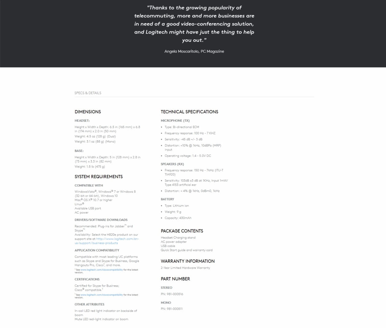 Logitech H820E Wireless Stereo Headset