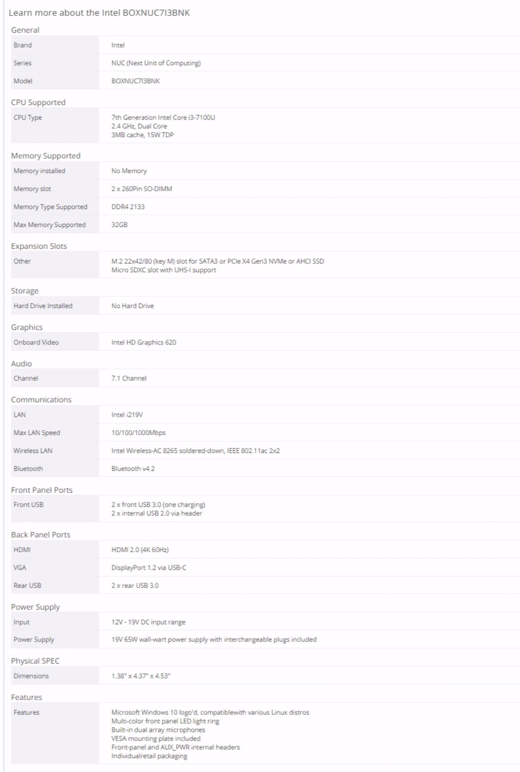 Intel Ultra Mini Pc Boxnuc I Bnk Barebon I U Xddr Sodimm Xm Wireless Ac Nuc