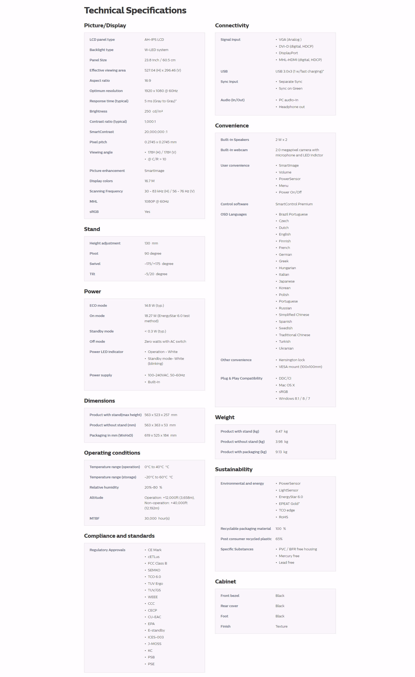 Philips 241P6QPJKEB 24" 16:9 IPS Full HD Monitor - Built-in Webcam