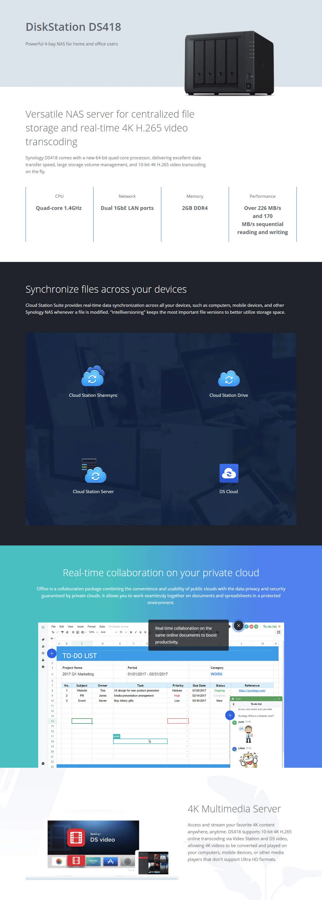 Synology DS418 DiskStation 4-Bay NAS