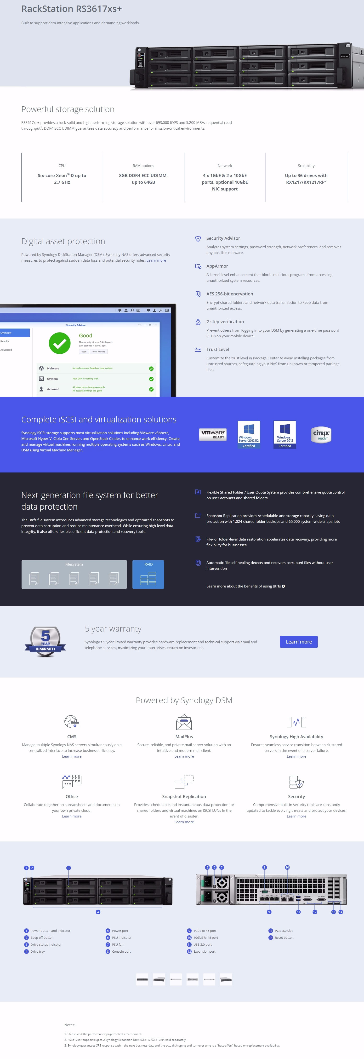 Synology RS3617xs+ RackStation 12-Bay Scalable NAS ( RAIL KIT optional ...