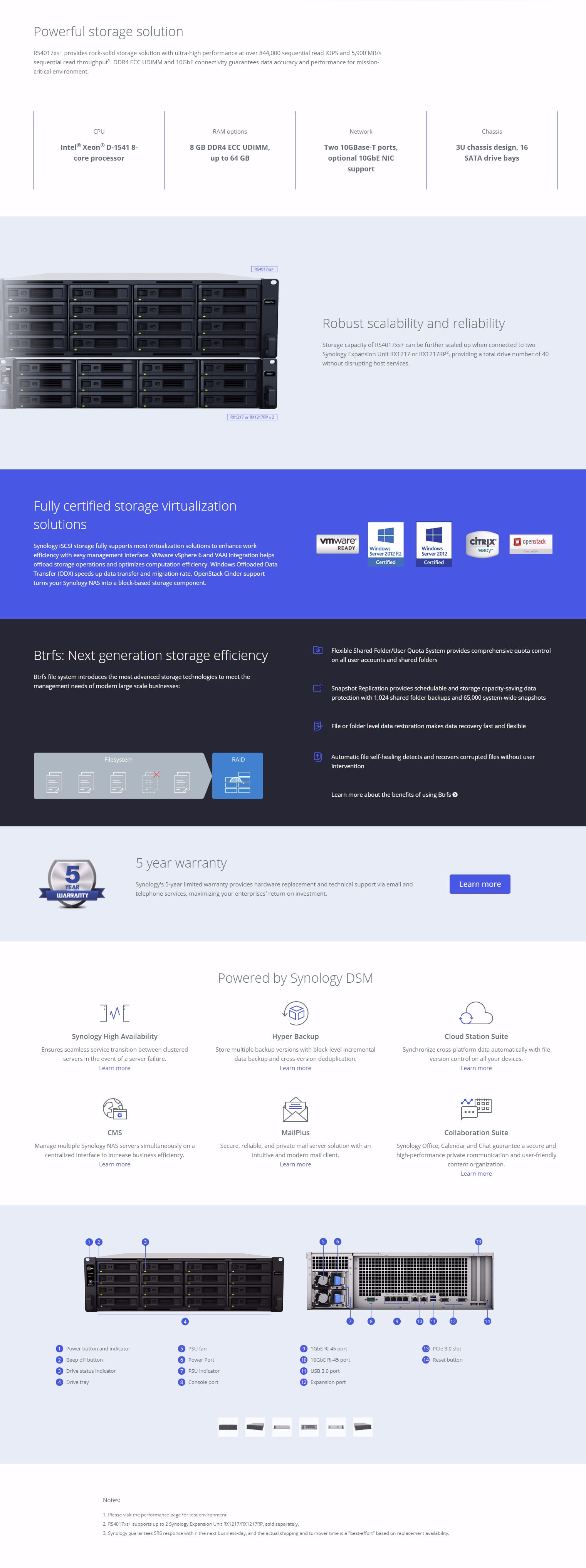 Synology RackStation RS4017xs+ 16-Bay Xeon D-1541 8-Core Diskless NAS