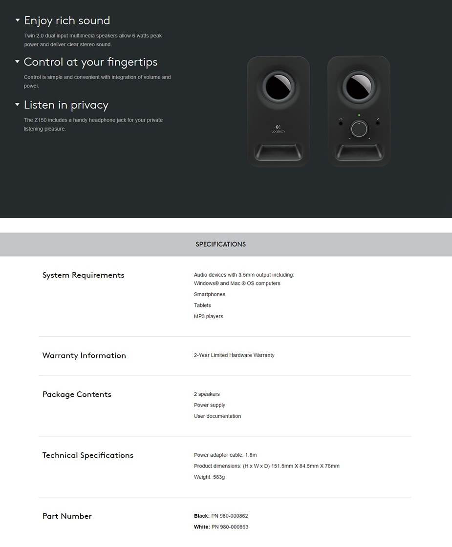 Logitech Z150 Multimedia Speakers - Midnight Black