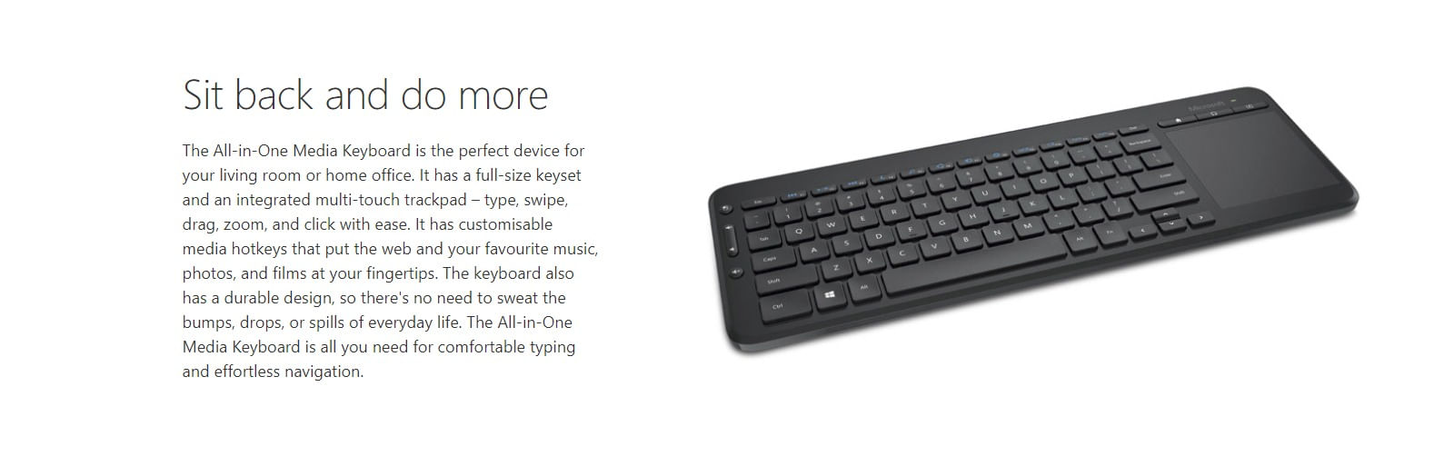 Microsoft All-In-One Media Wireless Keyboard With Trackpad - Black