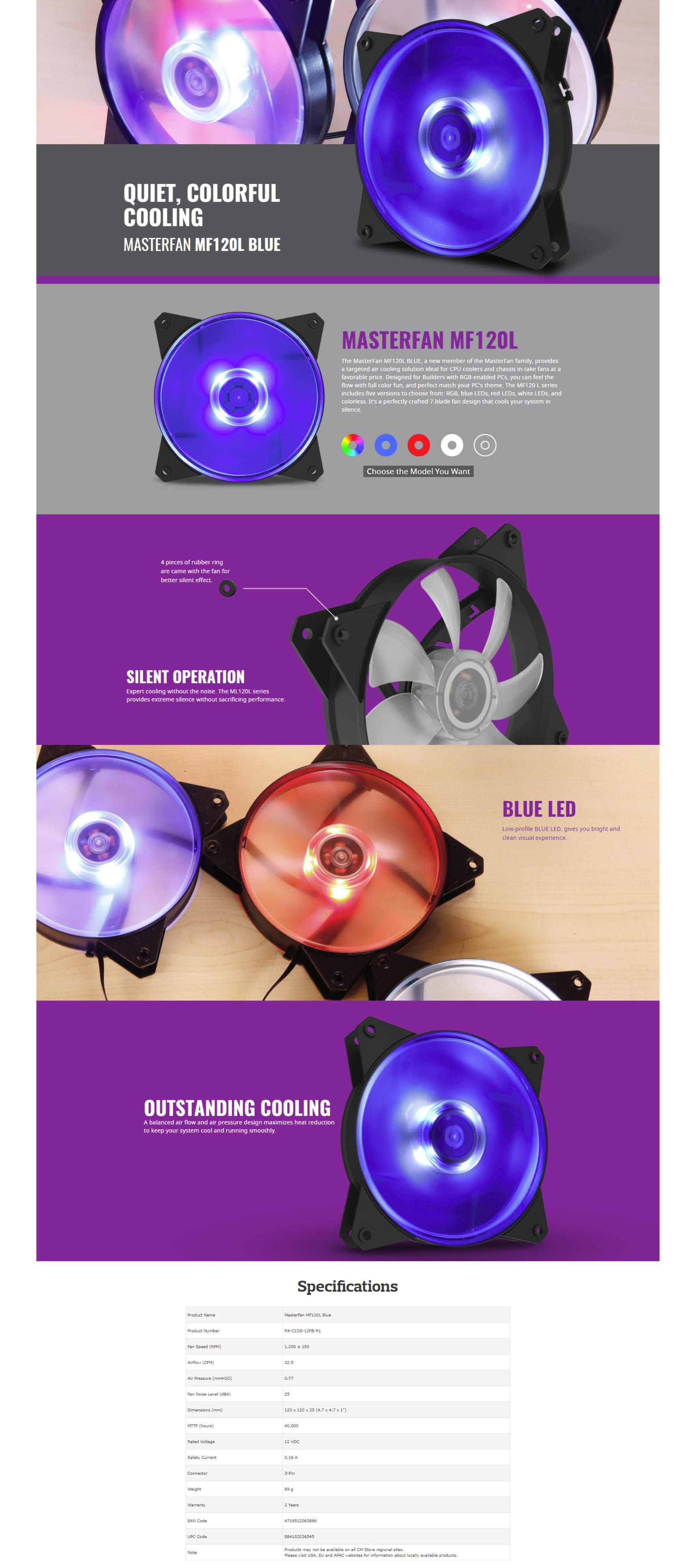Cooler Master Masterfan MF120L Blue LED Fan