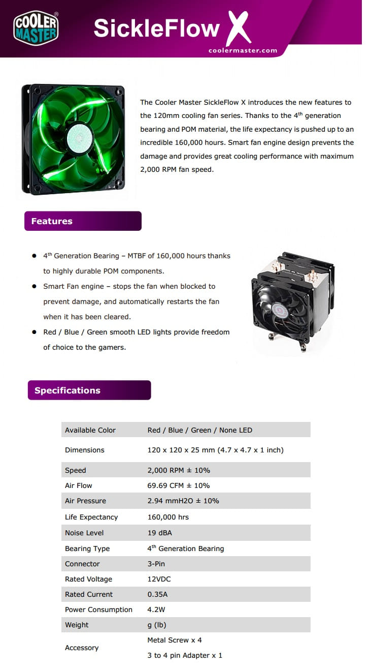 Cooler Master SickleFlow X 120mm Green LED Fan