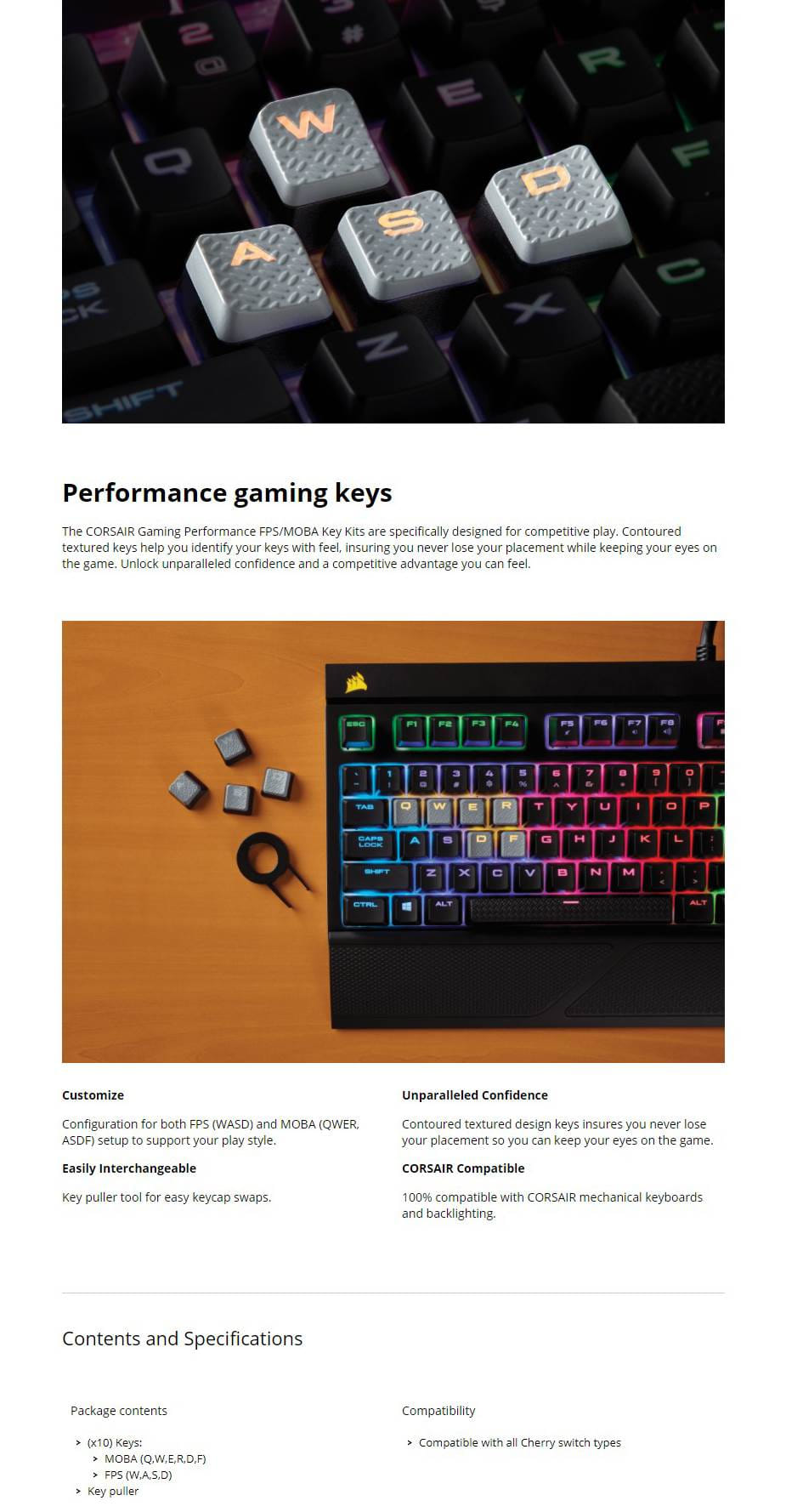 Corsair Gaming Performance FPS/MOBA Key Kit — Grey