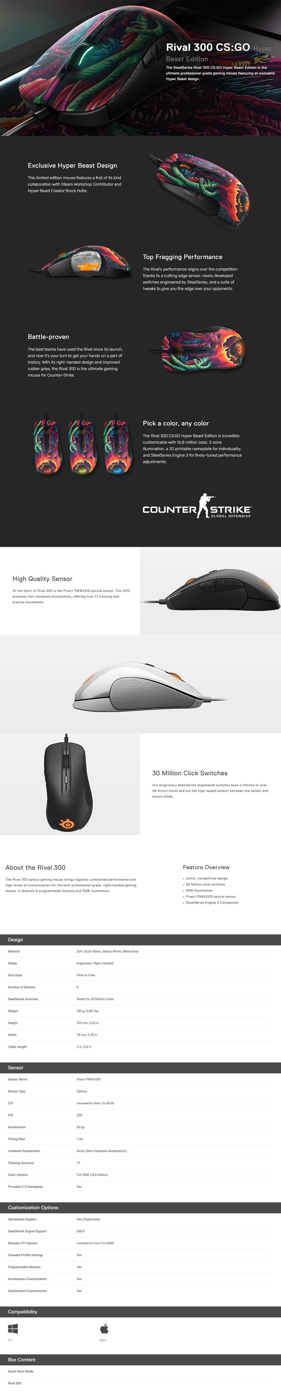 SteelSeries RIVAL 300 CS:GO Hyper Beast Edition Gaming Mouse