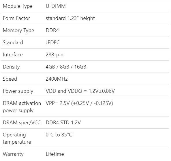 ADATA Premier Series 8GB 2400MHz DDR4 UDIMM Memory