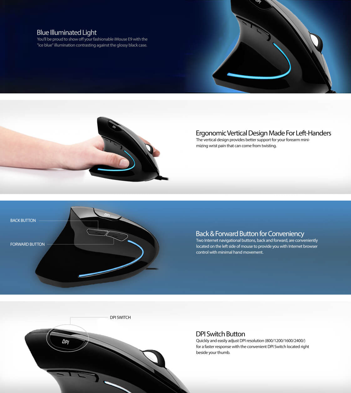 Adesso Left-Handed Vertical Ergonomic Mouse (IMouse-E9)