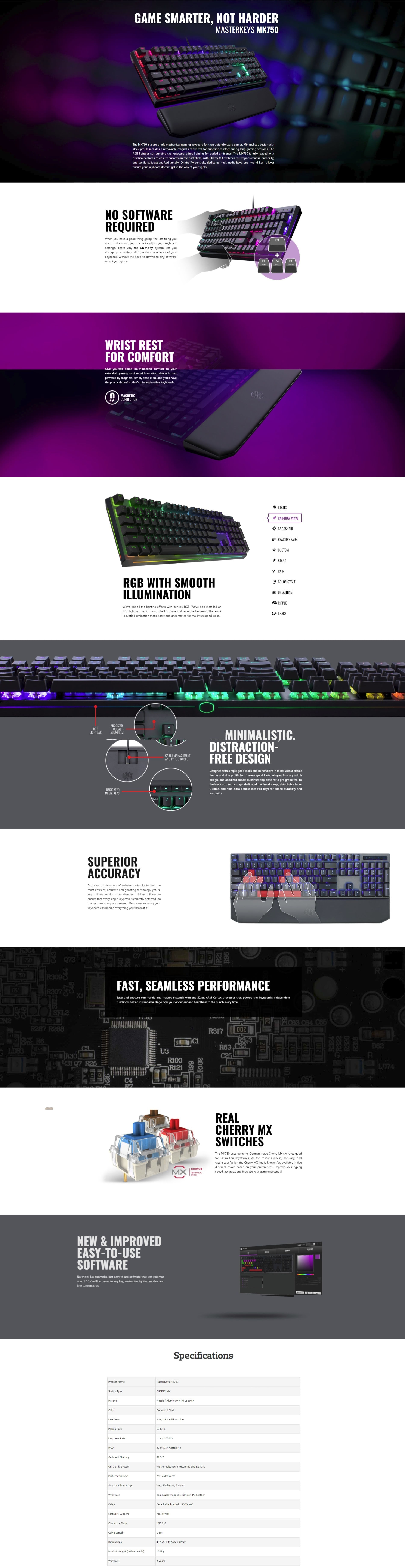 Cooler Master MasterKeys MK750 RGB Mechanical Keyboard - Cherry MX Red ...