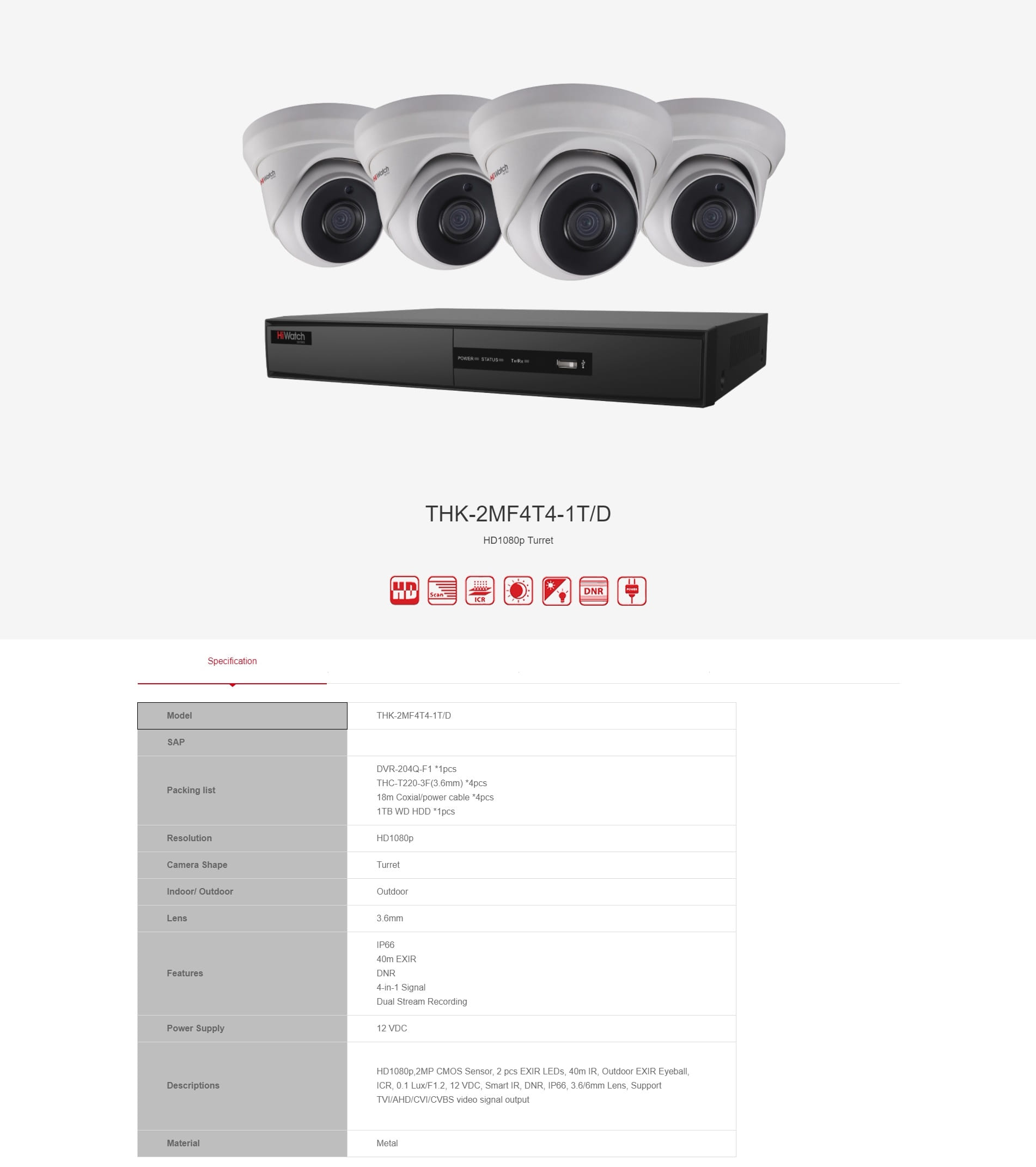 Hikvison Hiwatch Series Outdoor Digital CCTV 4 camera kit set