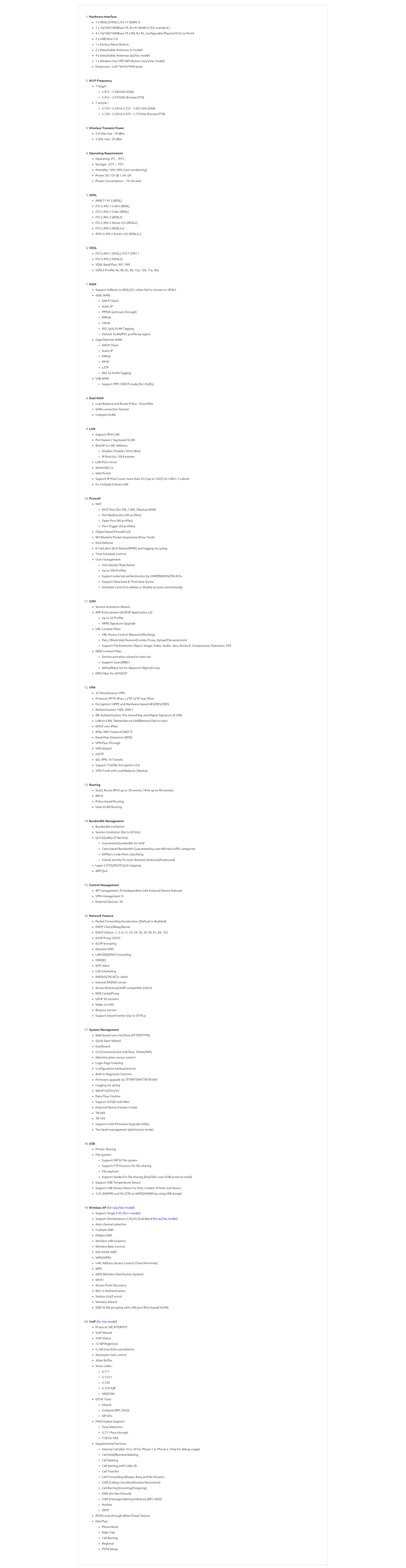DrayTek Vigor 2862Vac AC2000 Multi-WAN VDSL2/ADSL2+ Firewall QoS IPv6 ...