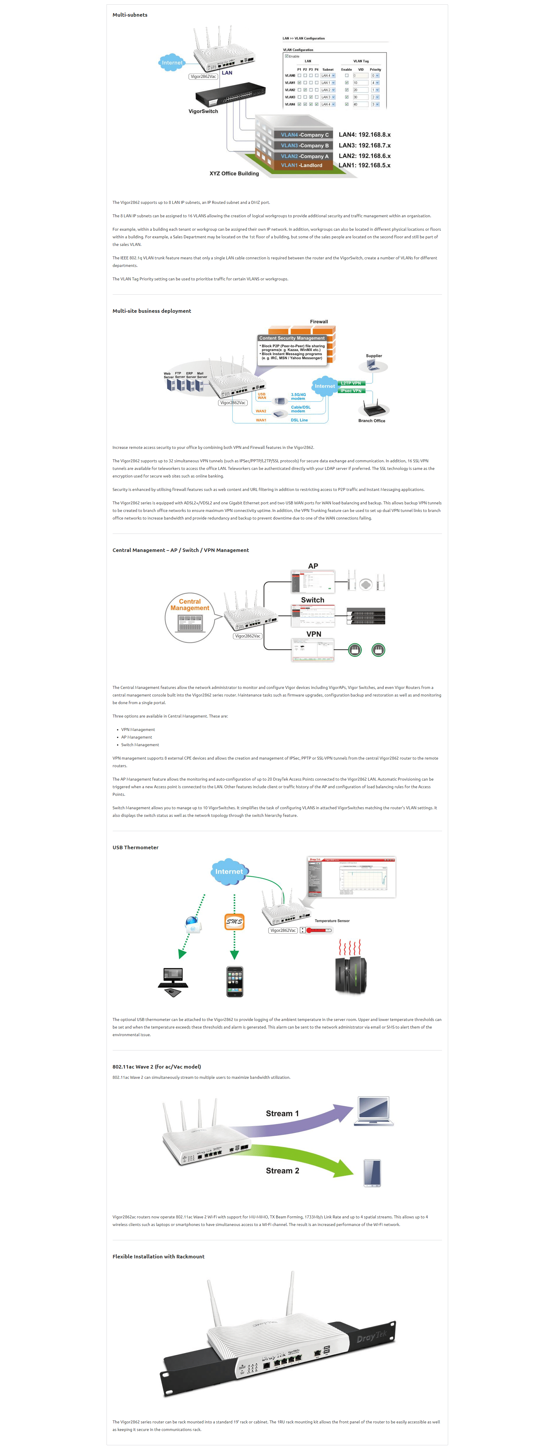 DrayTek Vigor 2862Vac AC2000 Multi-WAN VDSL2/ADSL2+ Firewall QoS IPv6 ...