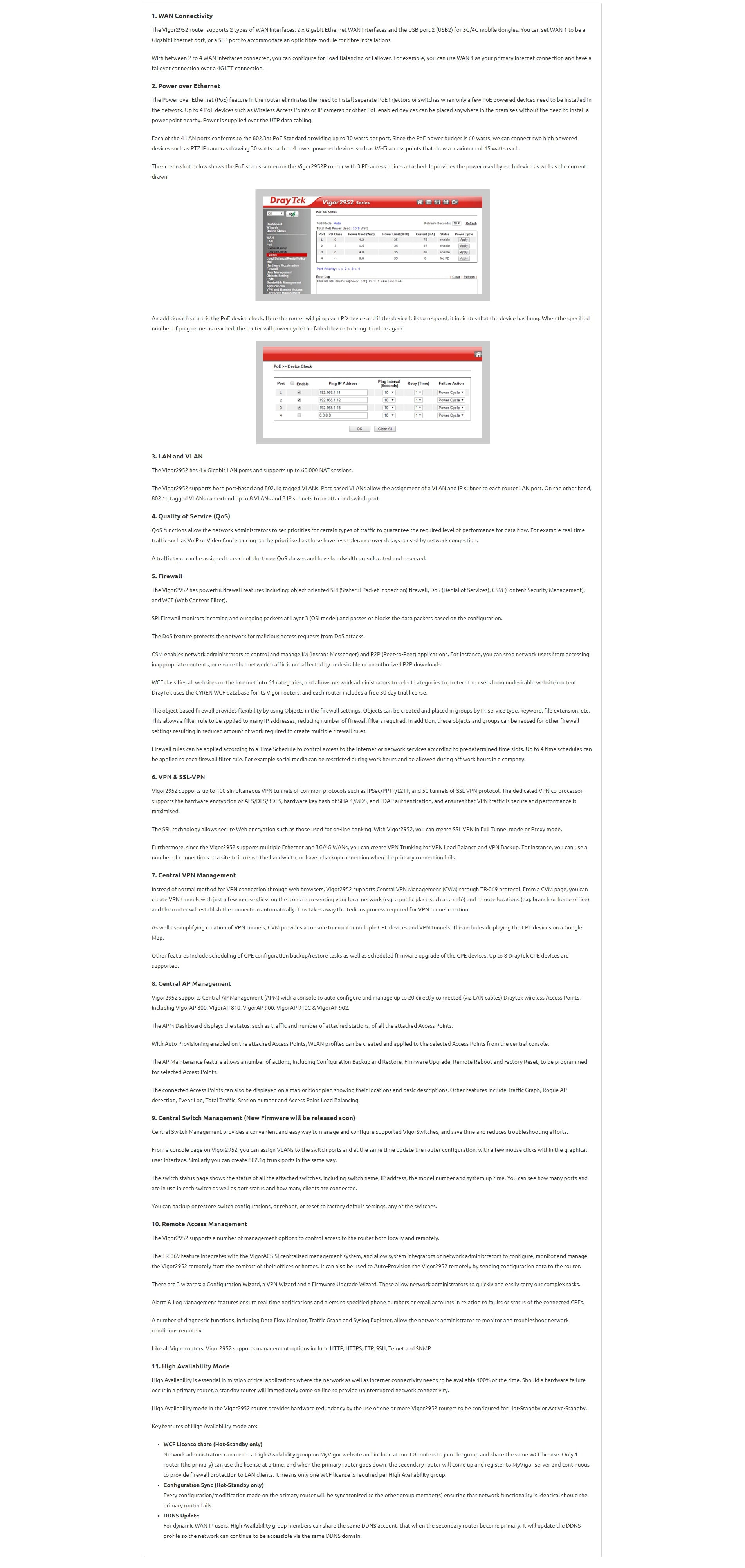 DrayTek Vigor 2952P Dual-WAN Firewall QoS IPv6 Broadband Router With ...