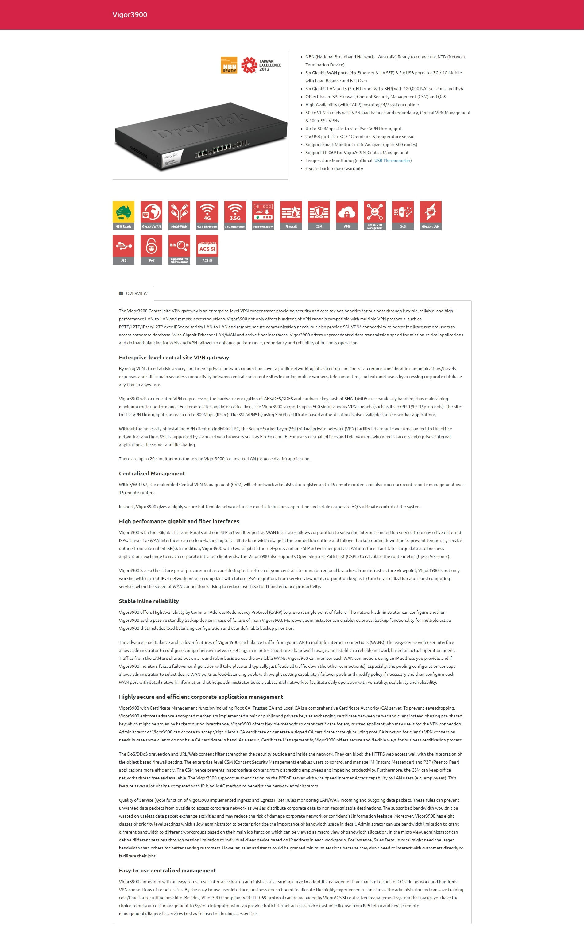 DrayTek Vigor 3900 Multi-WAN Professional Firewall Router