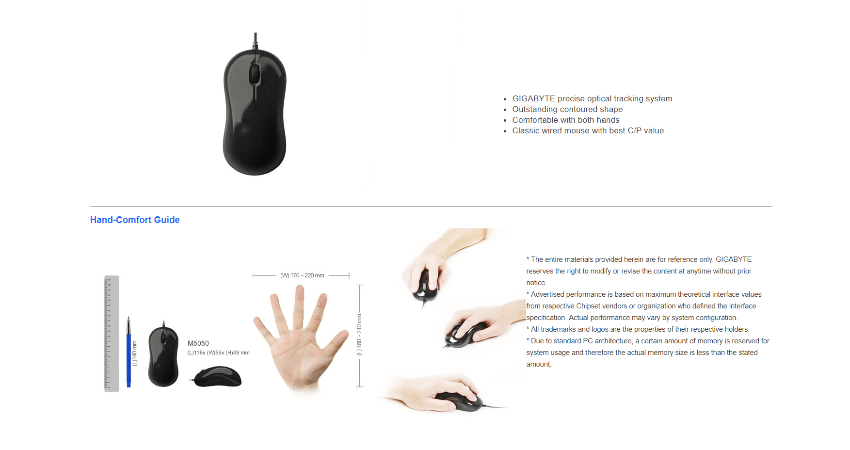 Gigabyte M5050 Curvy Optical Mouse - Black (M5050)