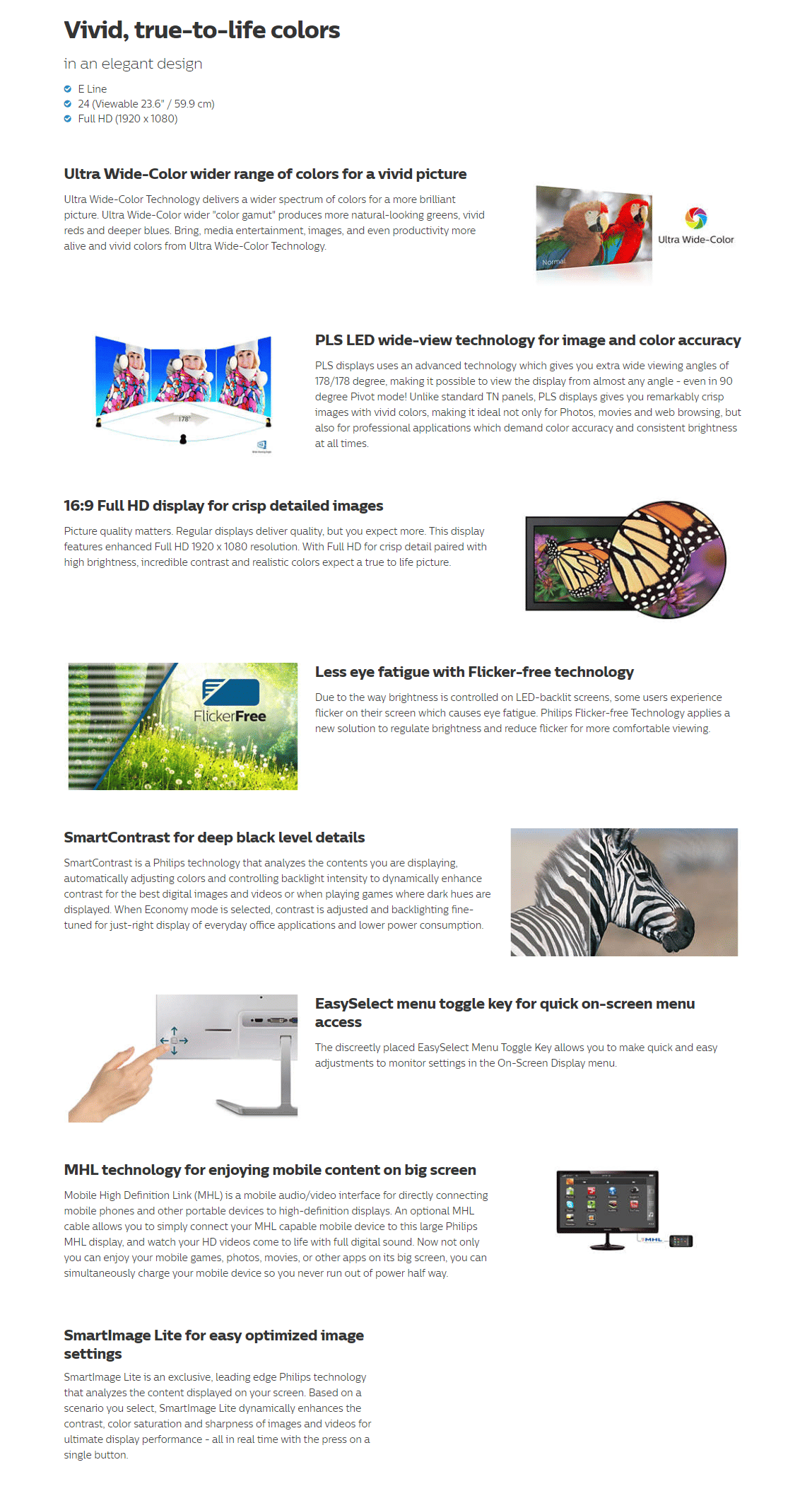 Ex-Demo Philips 246E7QDSB 24" LCD Monitor With Ultra Wide-Colour