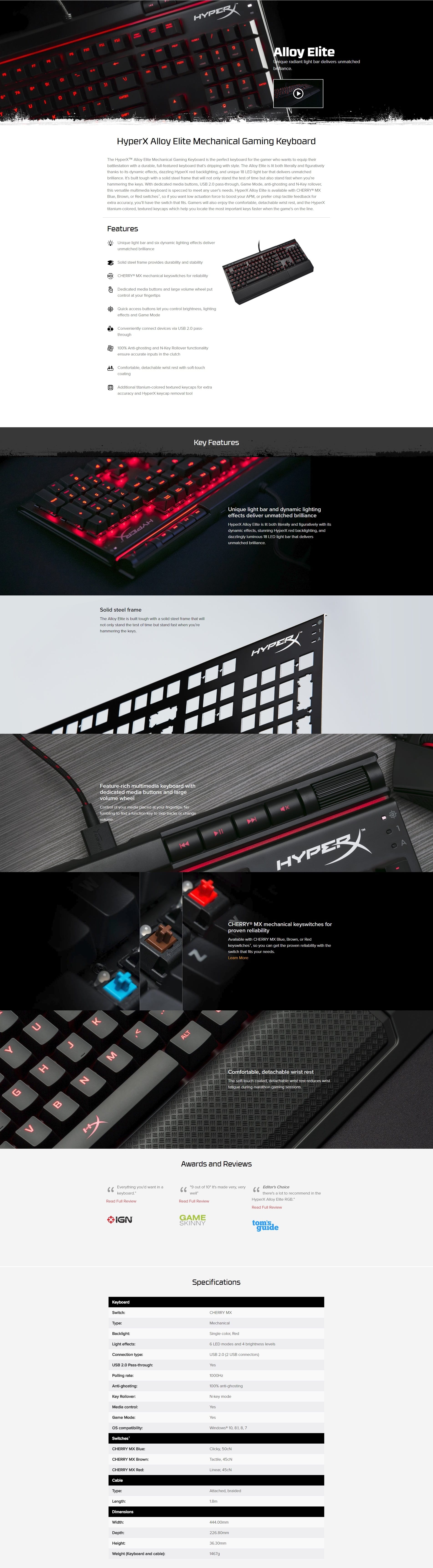 Kingston HyperX Alloy Elite Mechanical Gaming Keyboard, Cherry MX Red