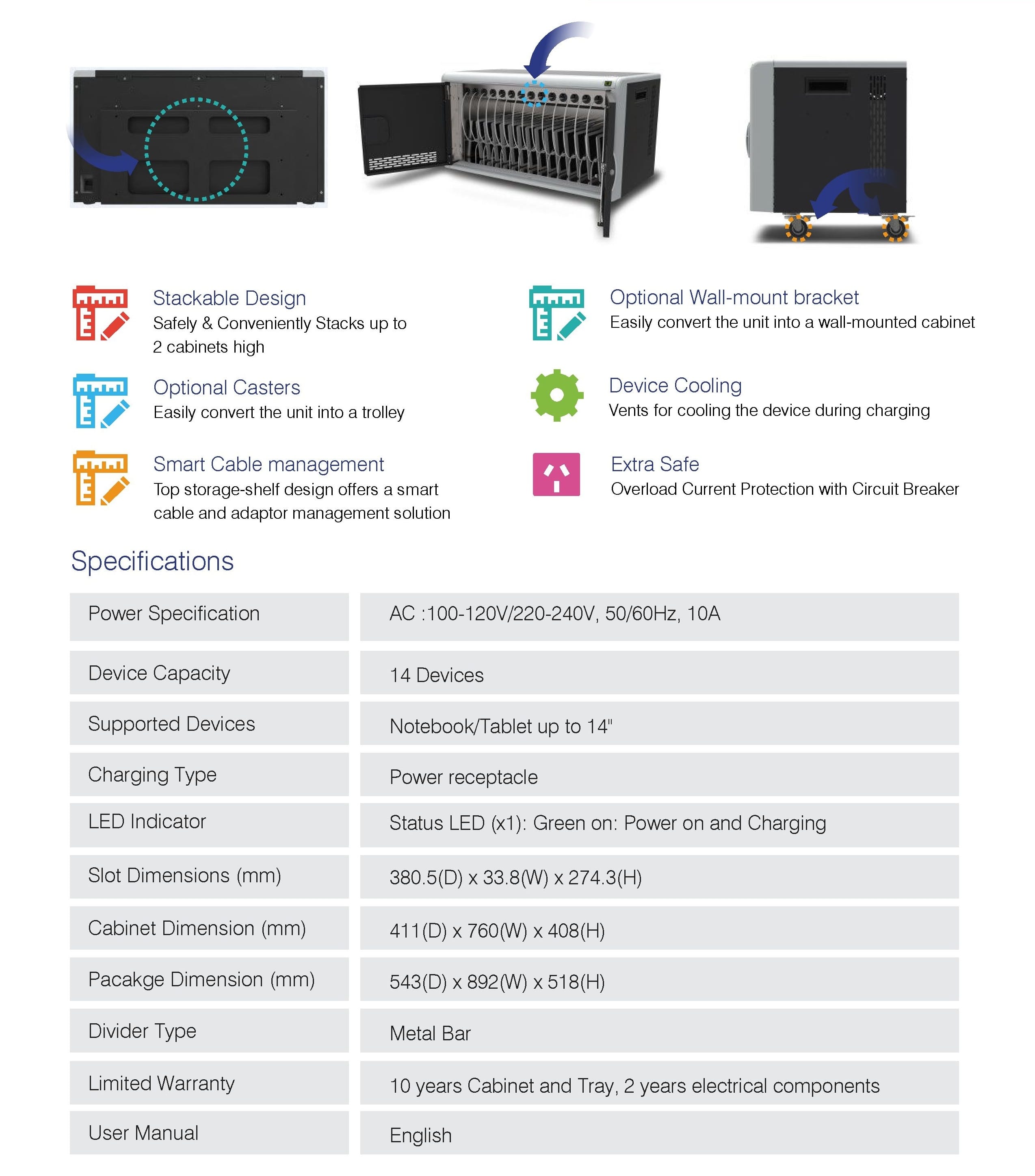 Alogic Smartbox 14 Bay Notebook And Tablet Charging Cabinet Up to 14 ...