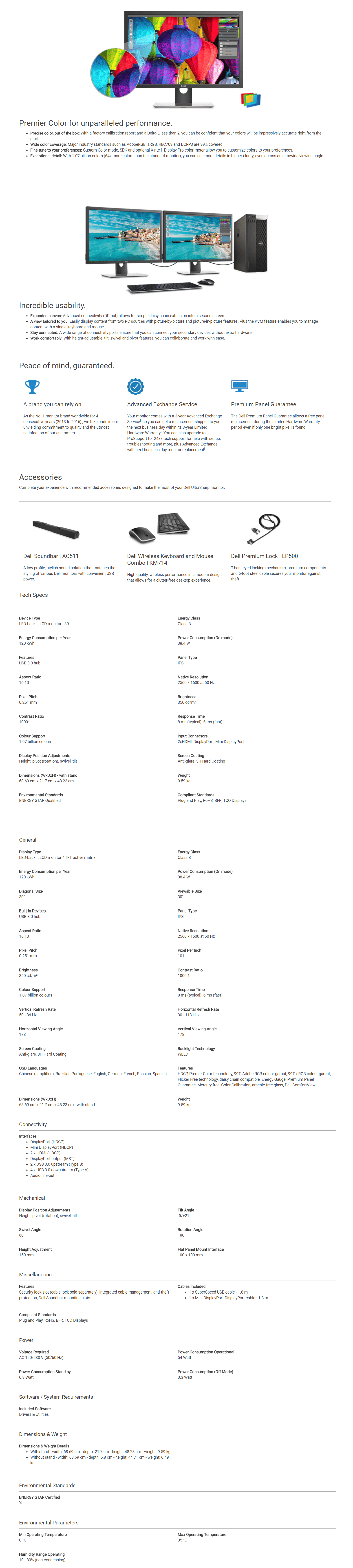 Dell UP3017 30" Ultrawide HD IPS UltraSharp Height Adjustable Monitor