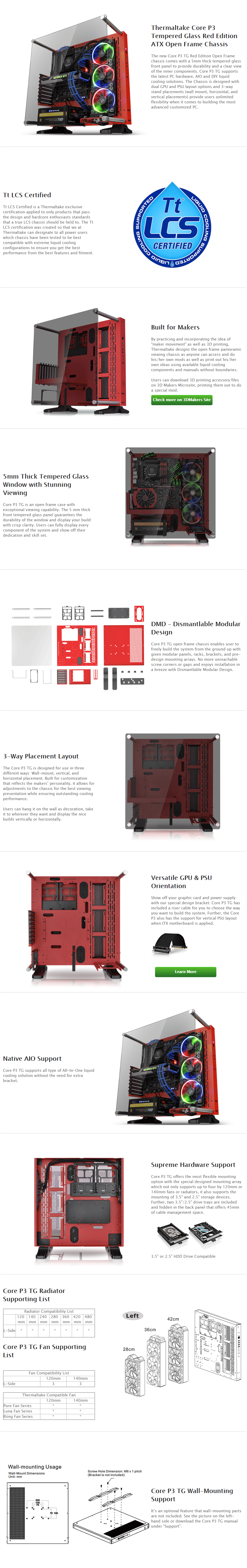 Thermaltake Core P3 Tempered Glass Red Edition ATX Open Frame Chassis