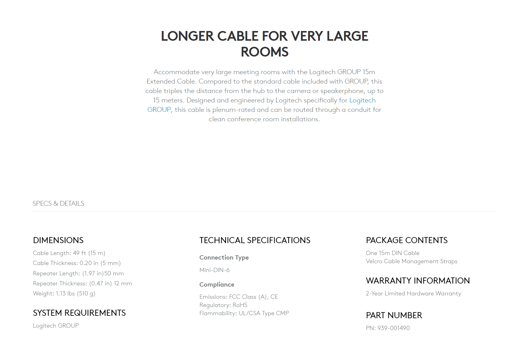 Logitech Group 15m Extender Cable