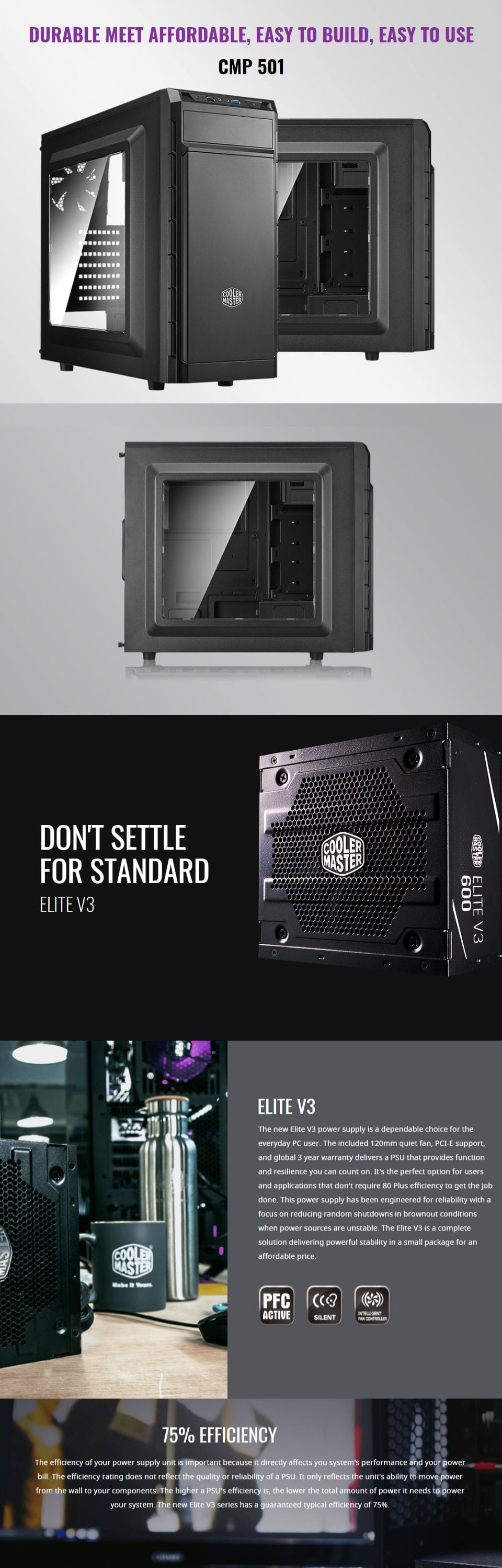 Cooler Master CMP 501 Mini Tower With Elite V3 600W Power Supply
