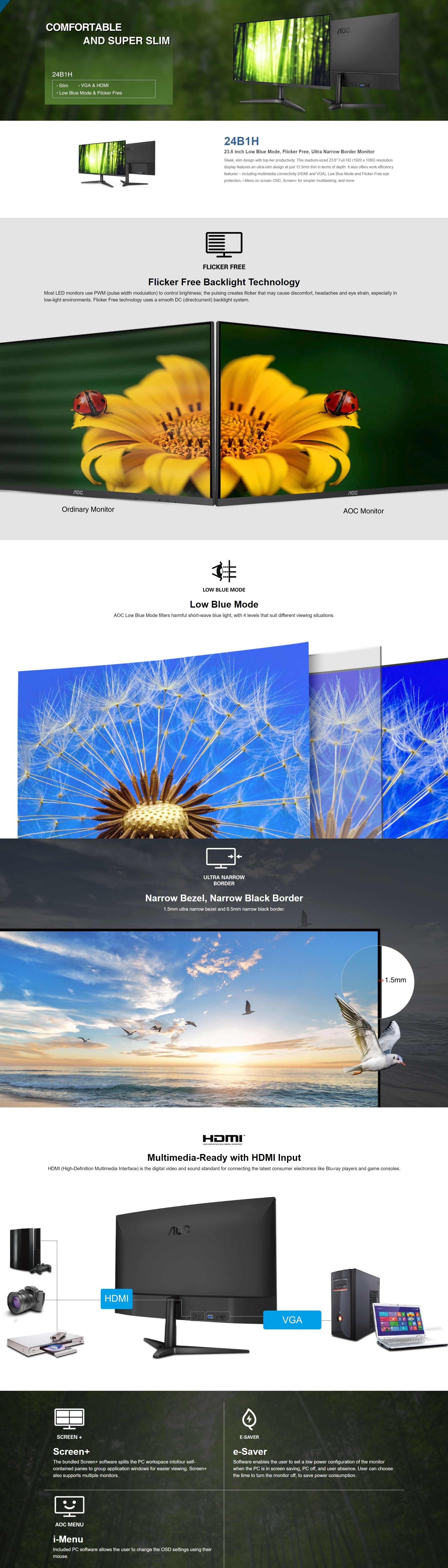 AOC 24B1H 23.6'' FHD Low Blue Mode Monitor