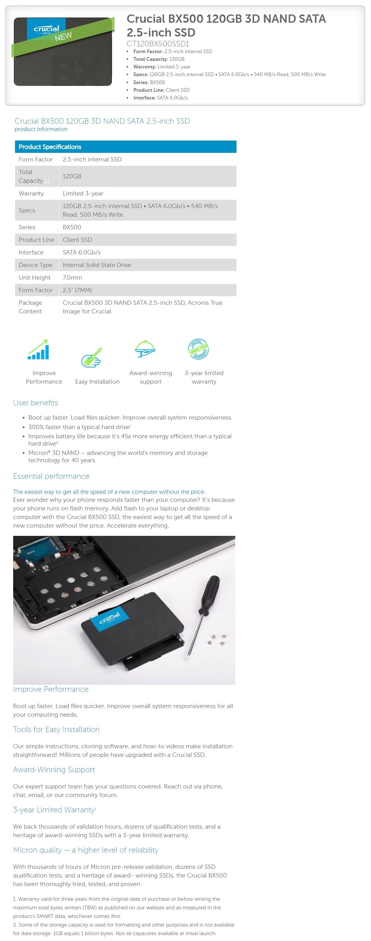 Crucial BX500 120GB 2.5" SATA SSD