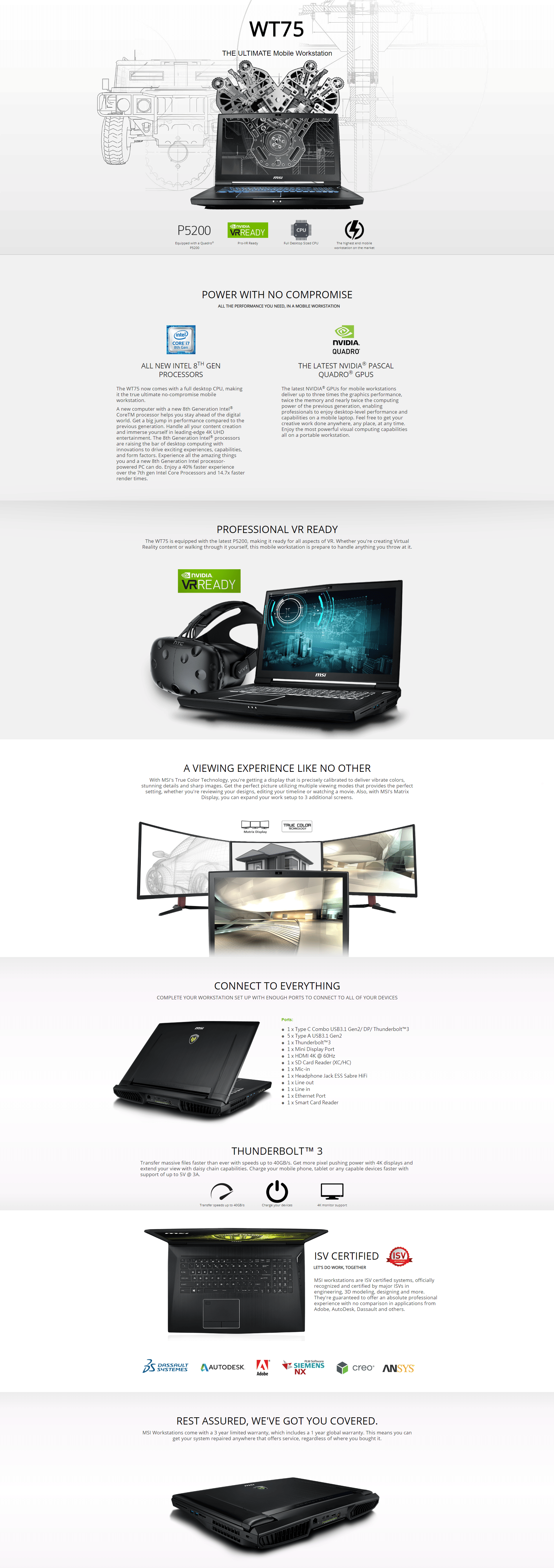 MSI WT75 8SM 17.3'' 4K Laptop, Xeon E-2176G, 32GB, 512GB+1TB, Windows ...