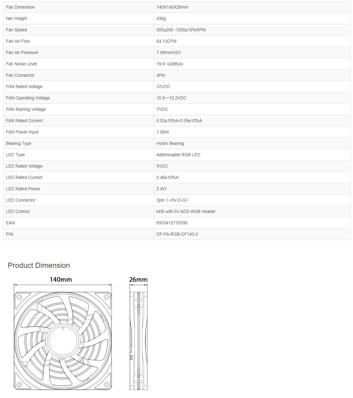 Deepcool 140mm CF140 MB Controlled 140mm A-RGB LED Case Fan - 2 in 1
