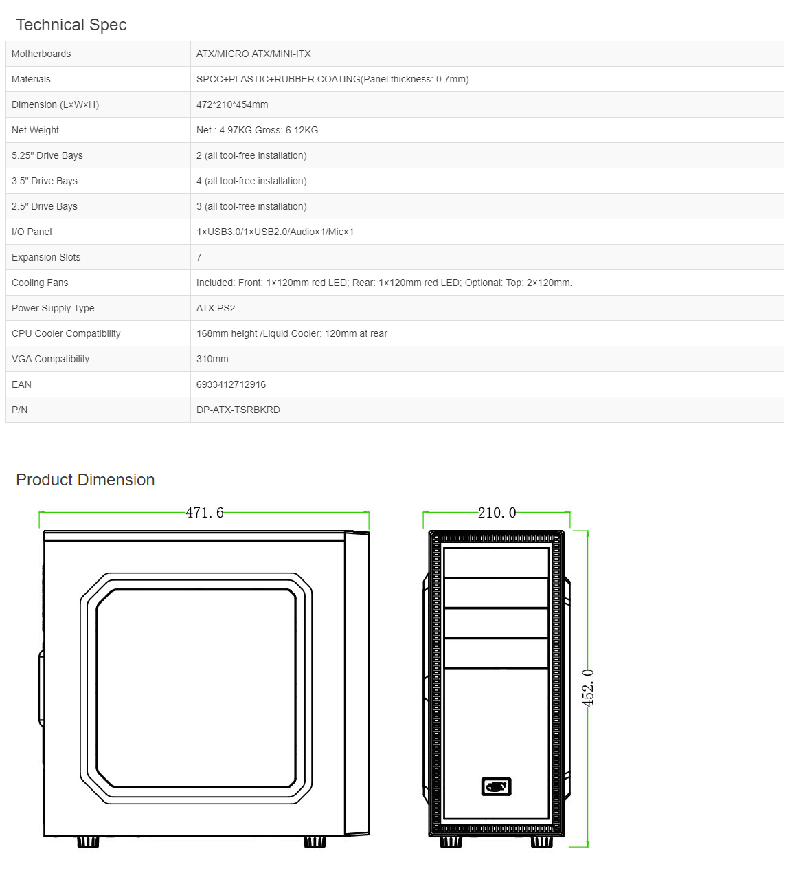 Deepcool Tesseract SW-RD Mid Tower Chassis Case - Black And Red